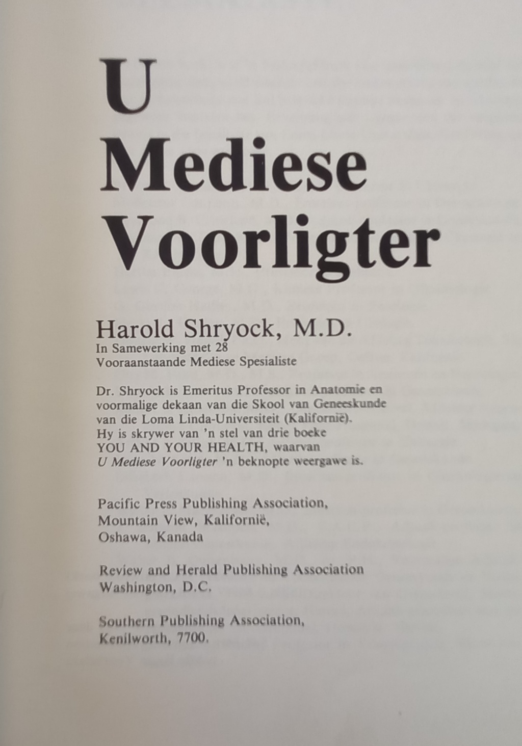 U mediese voorligter - Harold Shryock MD (1983) - NorthbyNorth